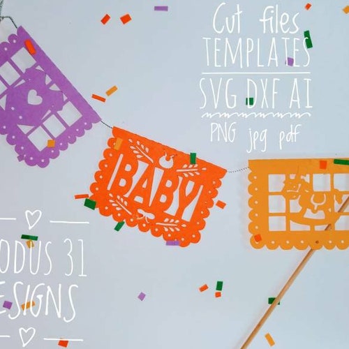 3 SVG Cut Files TEMPLATES Papel Picado Mini Banners Cake | Etsy