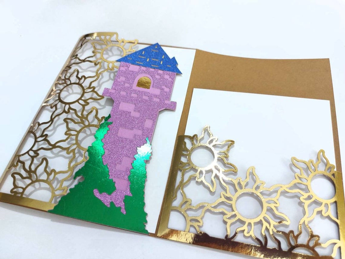 SVG Princess Castle Card Cricut File Template Tri Fold Pocket | Etsy
