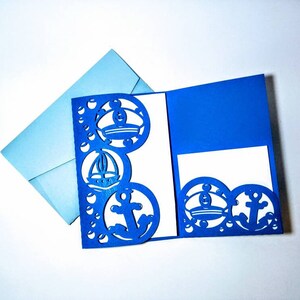 SVG Tri Fold Card Nautical Design Sea Themed Laser Cut Template ...