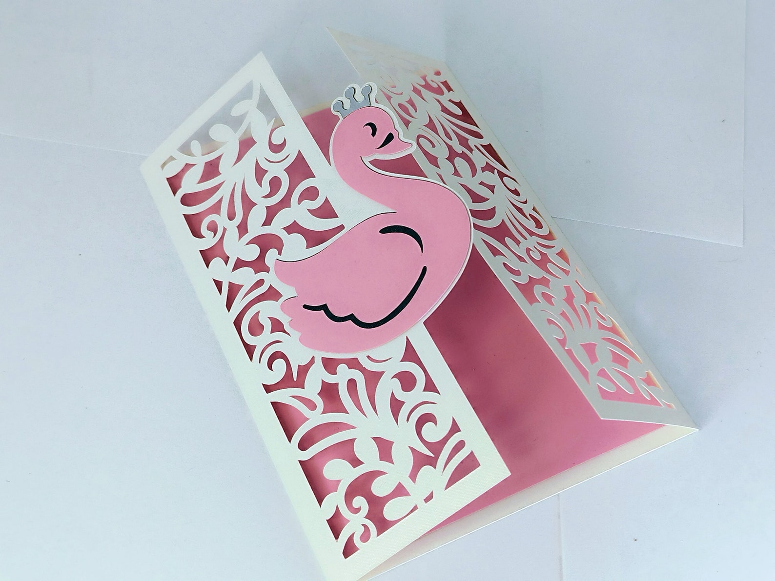 Swan Gate Fold Card SVG Invitations Templates Baby Shower Baby Swan Cut ...