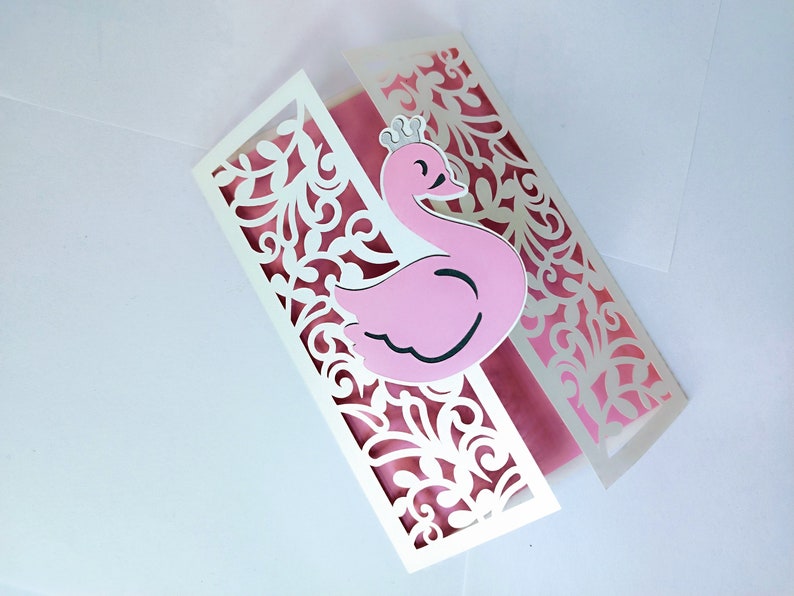 Swan Gate Fold Card SVG Invitations Templates Baby Shower Baby Swan Cut ...