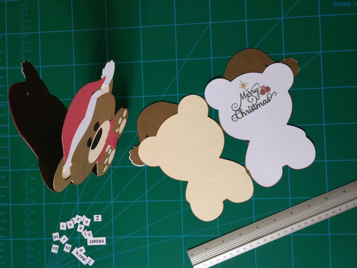 Christmas Card Teddy Bear SVG Template . Merry Christmas Gift - Etsy