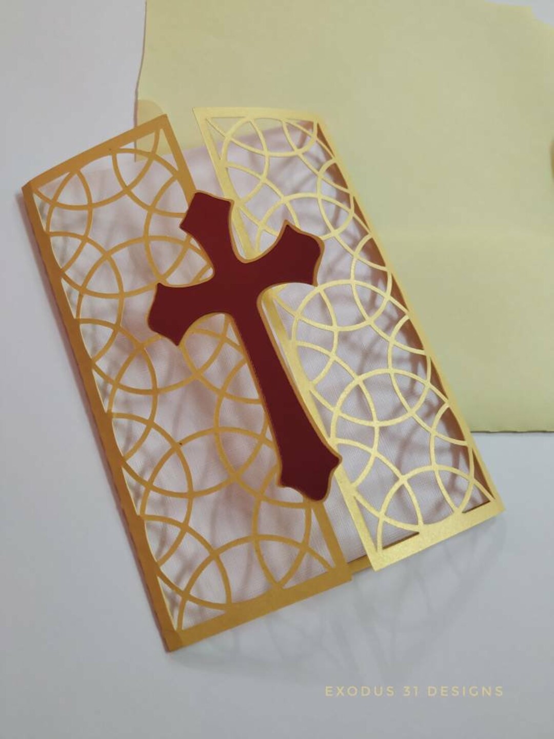 Laser Cut SVG Cricut Files Cross Baptism First Communion Gate Fold Card ...