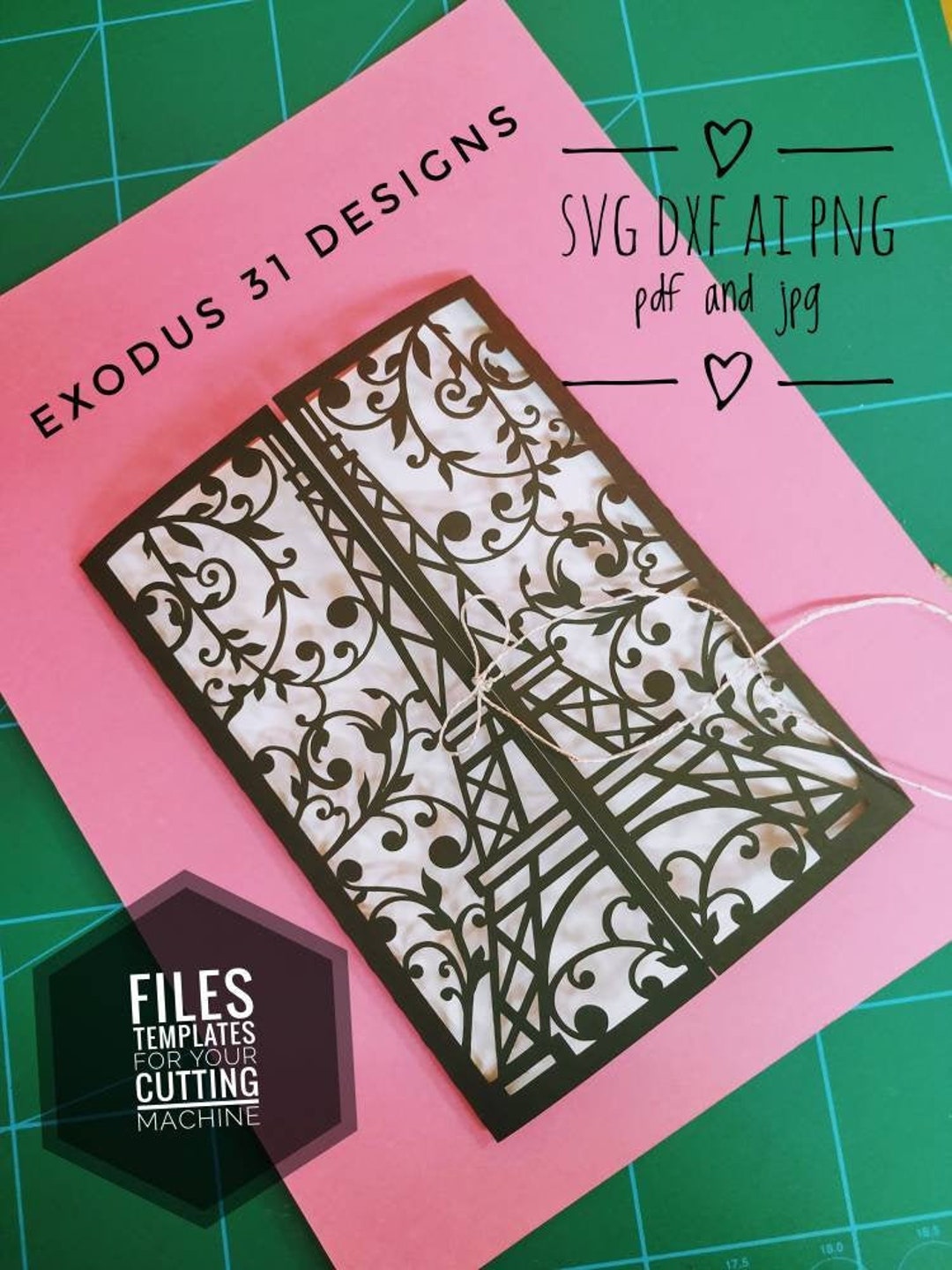 5x7 Inches Card SVG Cut File Cricut Template Gate Fold Card Eiffel ...