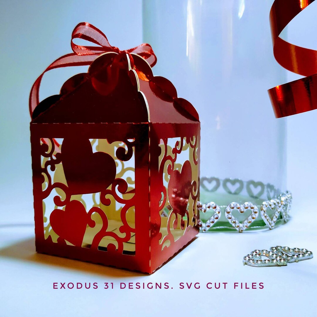 SVG Template Wedding Favor Box Cricut Cut File Hearts Swirls Souvenirs ...