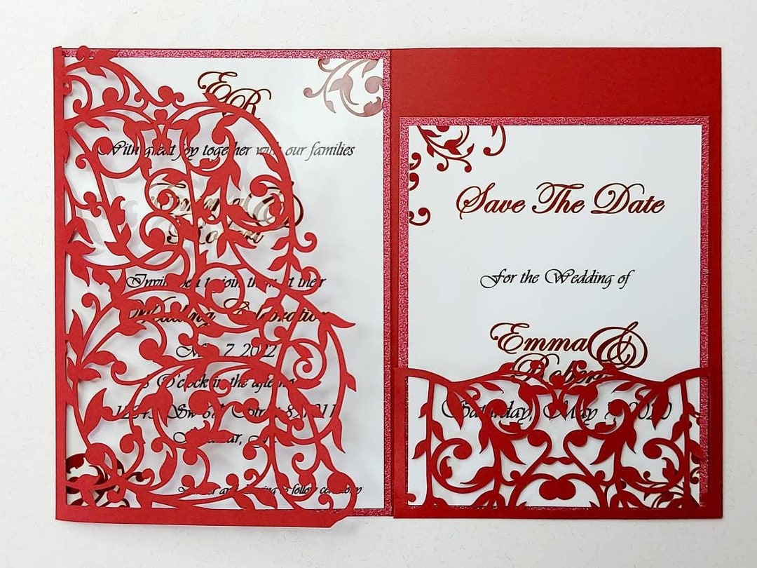 5x7 in SVG Laser Cut Wedding Invitation Tri Fold Pocket Card Cricut Cut ...