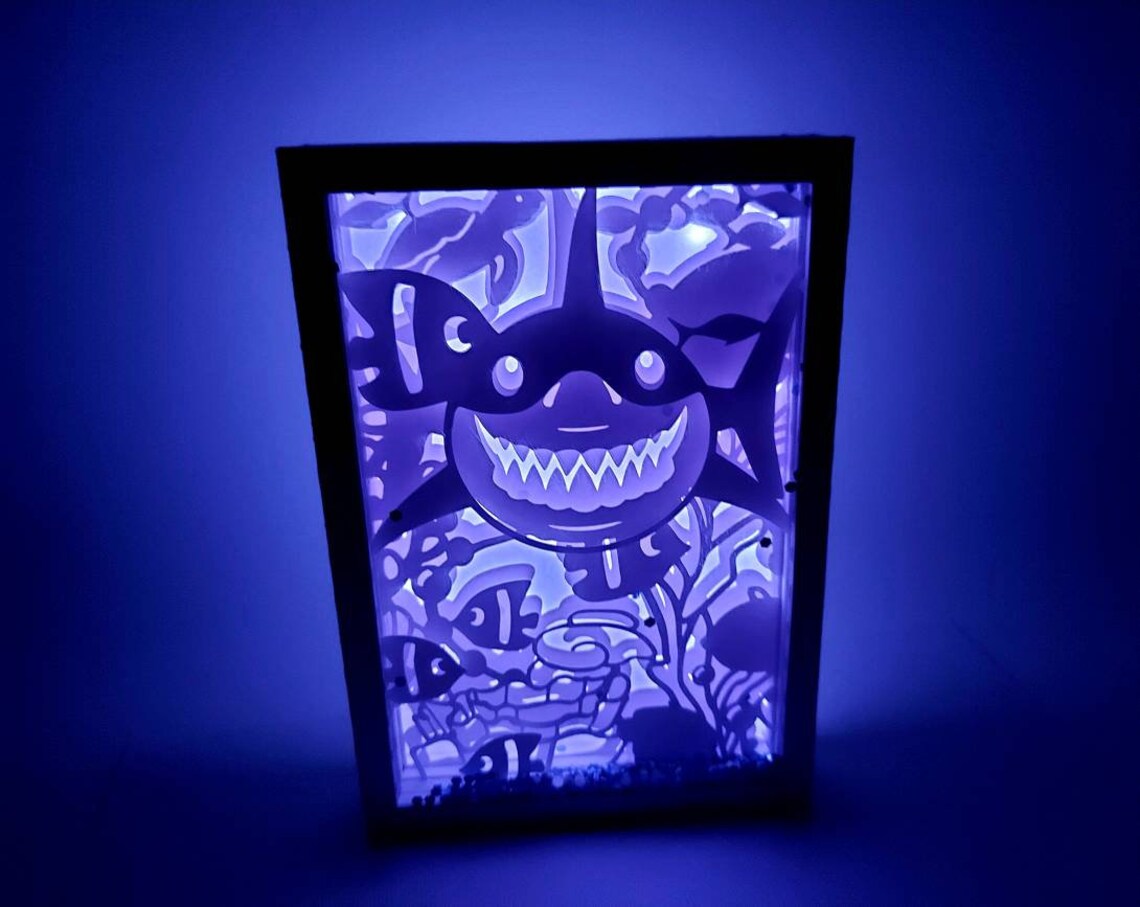 Shark Shadow Box Lightbox Template Cricut SVG Cut Files 5x7 | Etsy