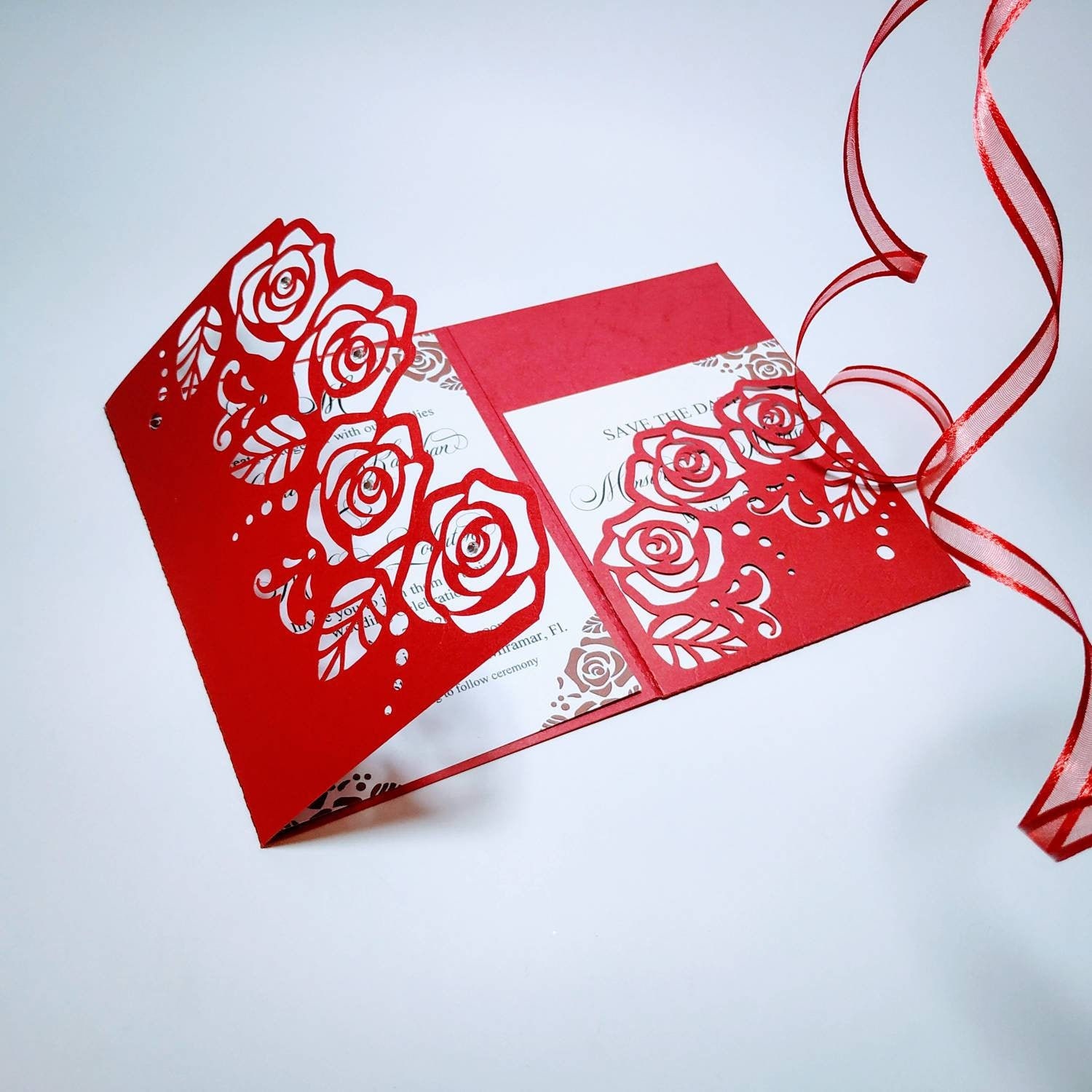 5x7 SVG Laser Cut Roses Wedding Invitation Tri Fold Card - Etsy