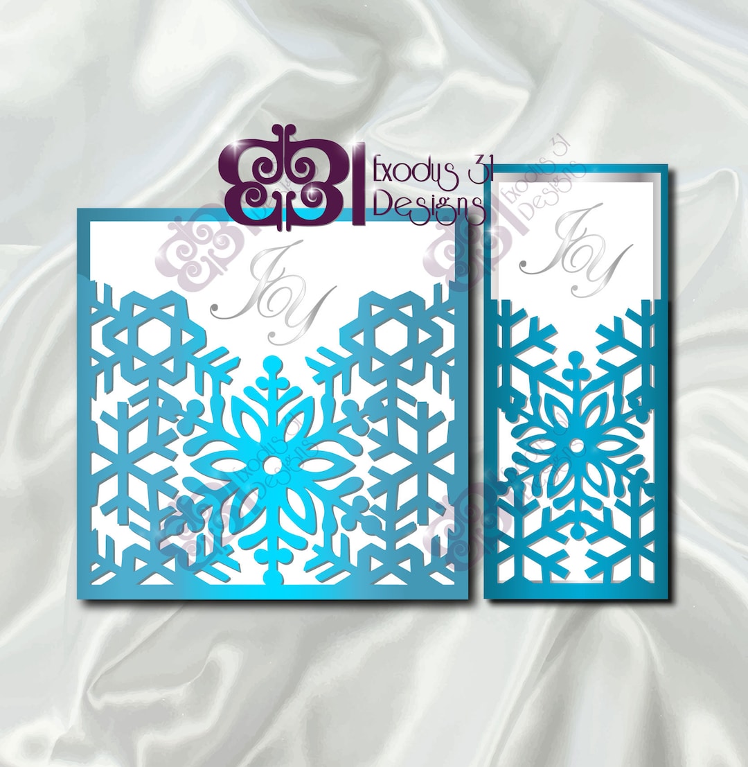 Snowflakes Invitation SVG Template Winter Wedding Pocket Card Frozen ...