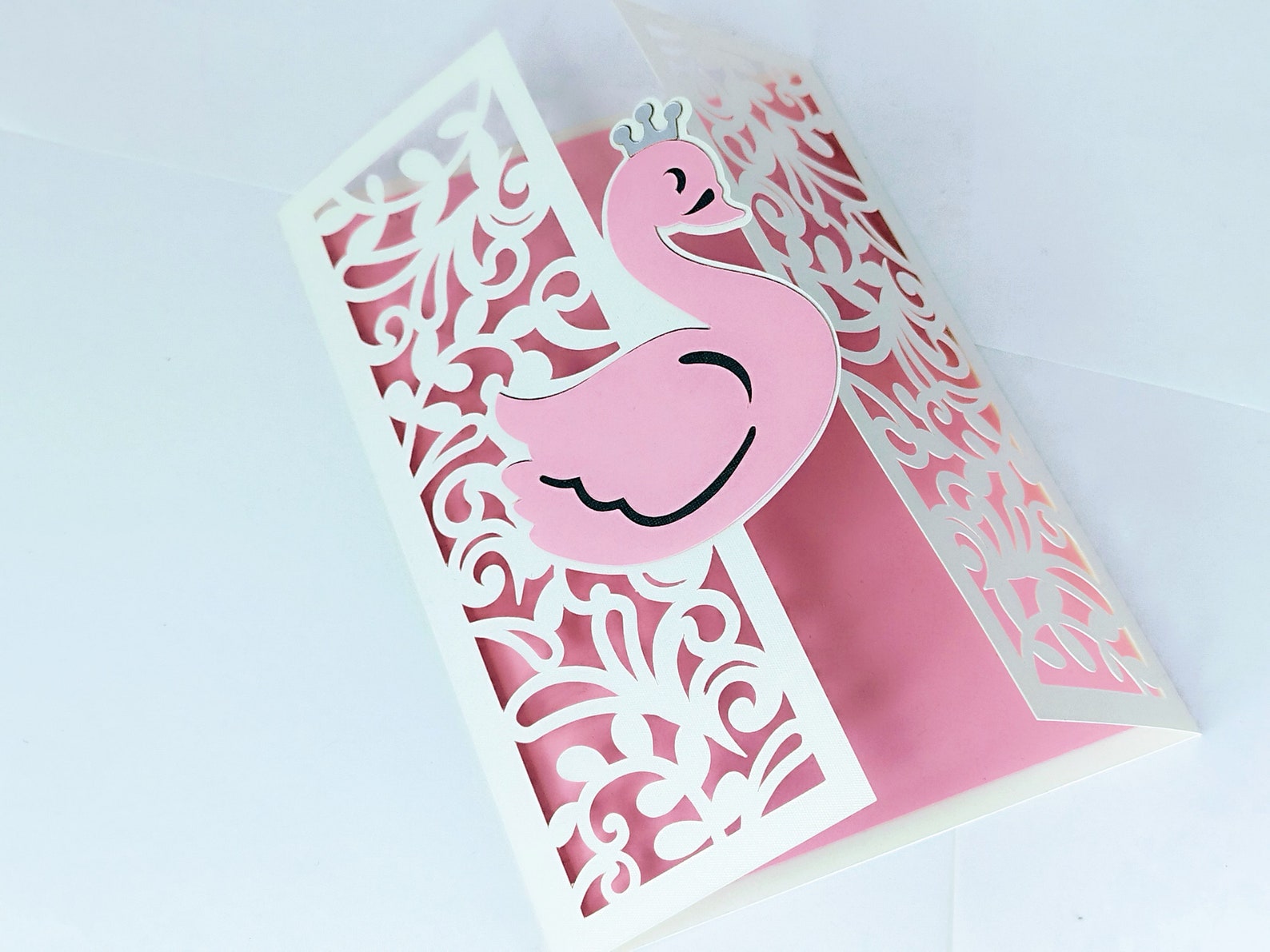Swan Gate Fold Card SVG Invitations Templates Baby Shower Baby Swan Cut ...