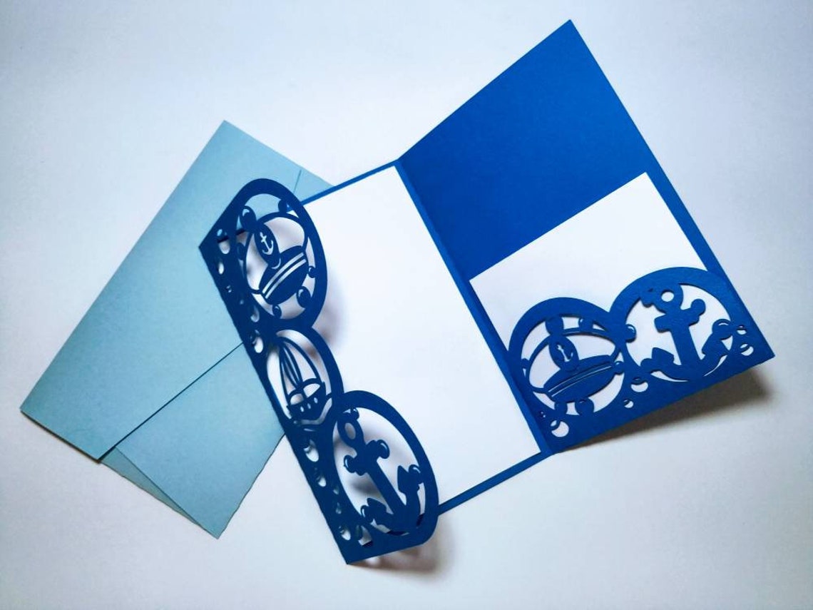 SVG Tri Fold Card Nautical Design Sea Themed Laser Cut Template ...