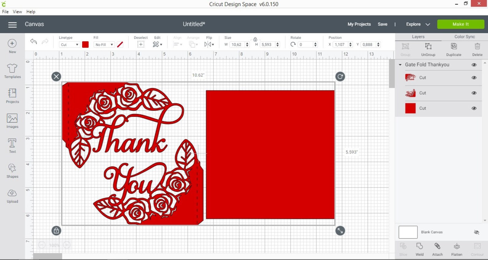 Thank You Card Cricut SVG Cut File Gate Fold Card Template | Etsy