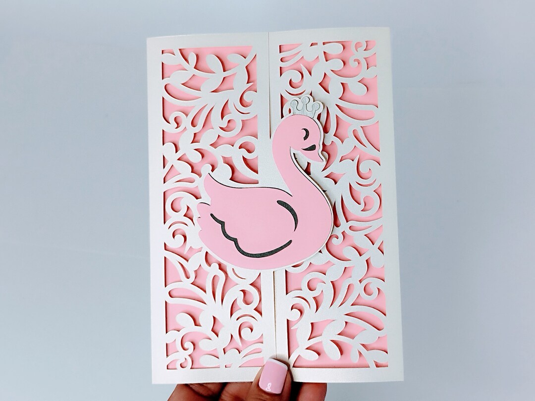 Swan Gate Fold Card SVG Invitations Templates Baby Shower Baby Swan Cut ...