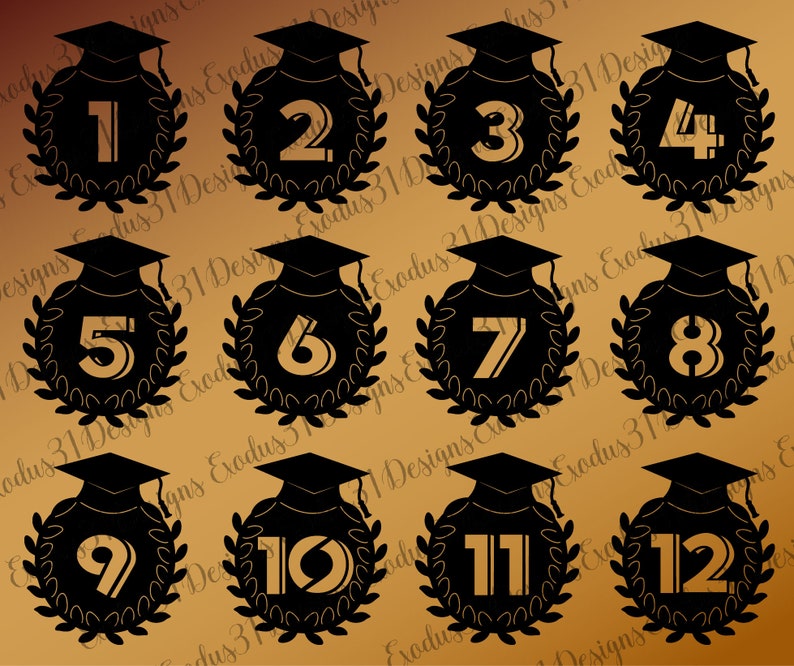 SVG Cut Files 1 to 12 Table Numbers Template Graduation Party Class of ...