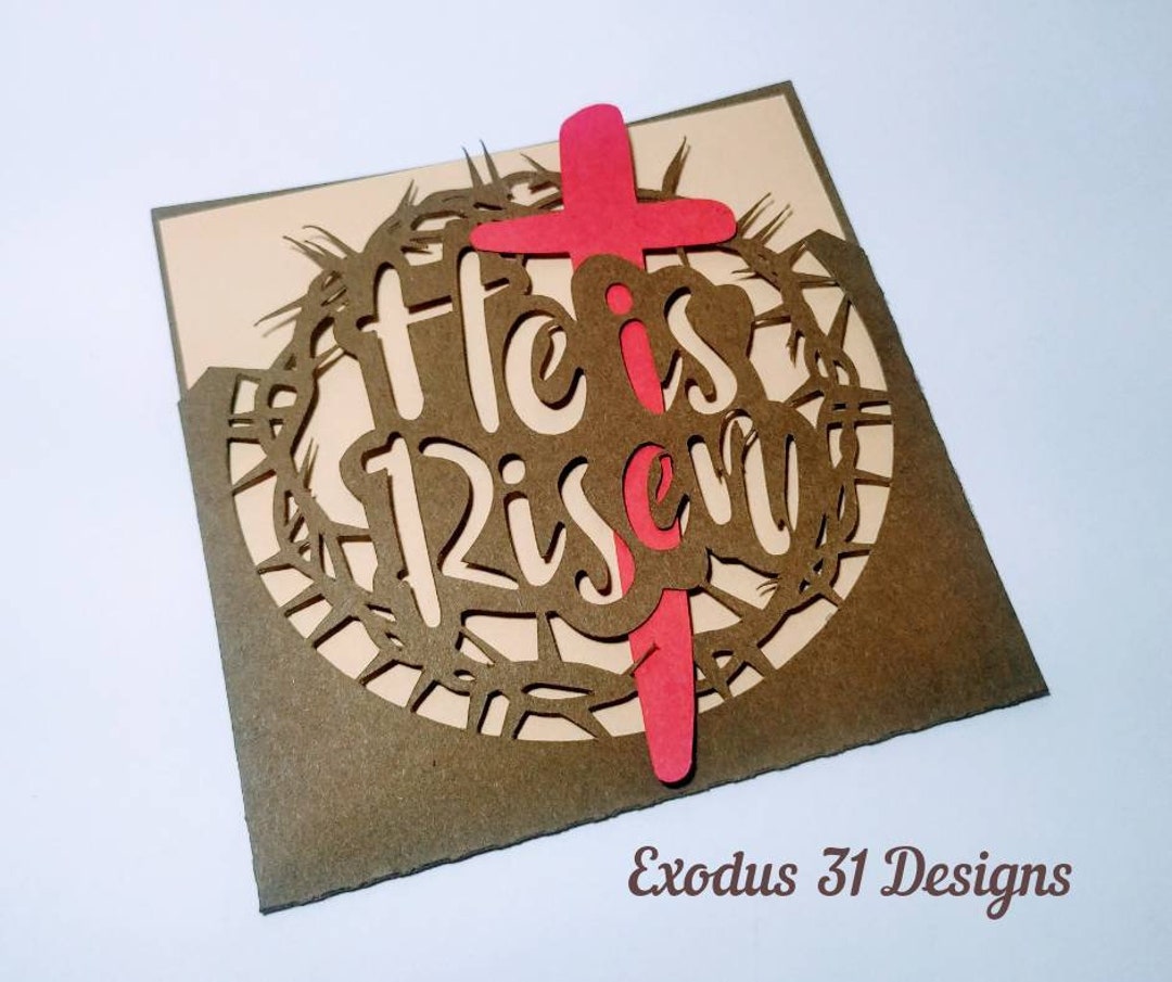 SVG Template Cricut Cross EASTER Envelope Card He is Risen Crown of ...