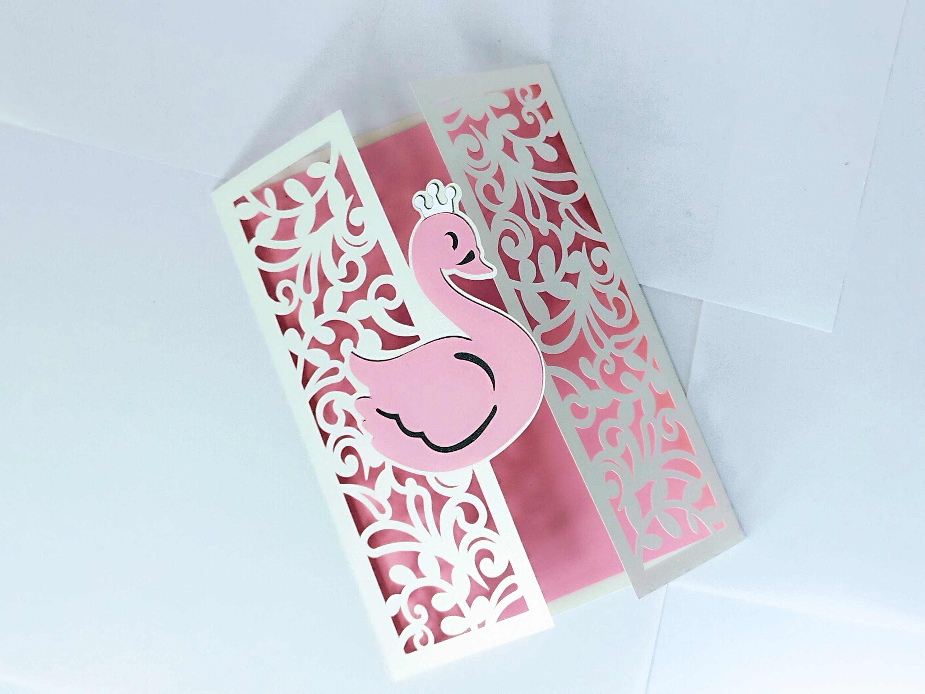 Swan Gate Fold Card SVG Invitations Templates Baby Shower Baby Swan Cut ...