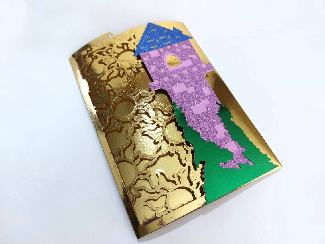 SVG Princess Castle Card Cricut File Template Tri Fold Pocket | Etsy