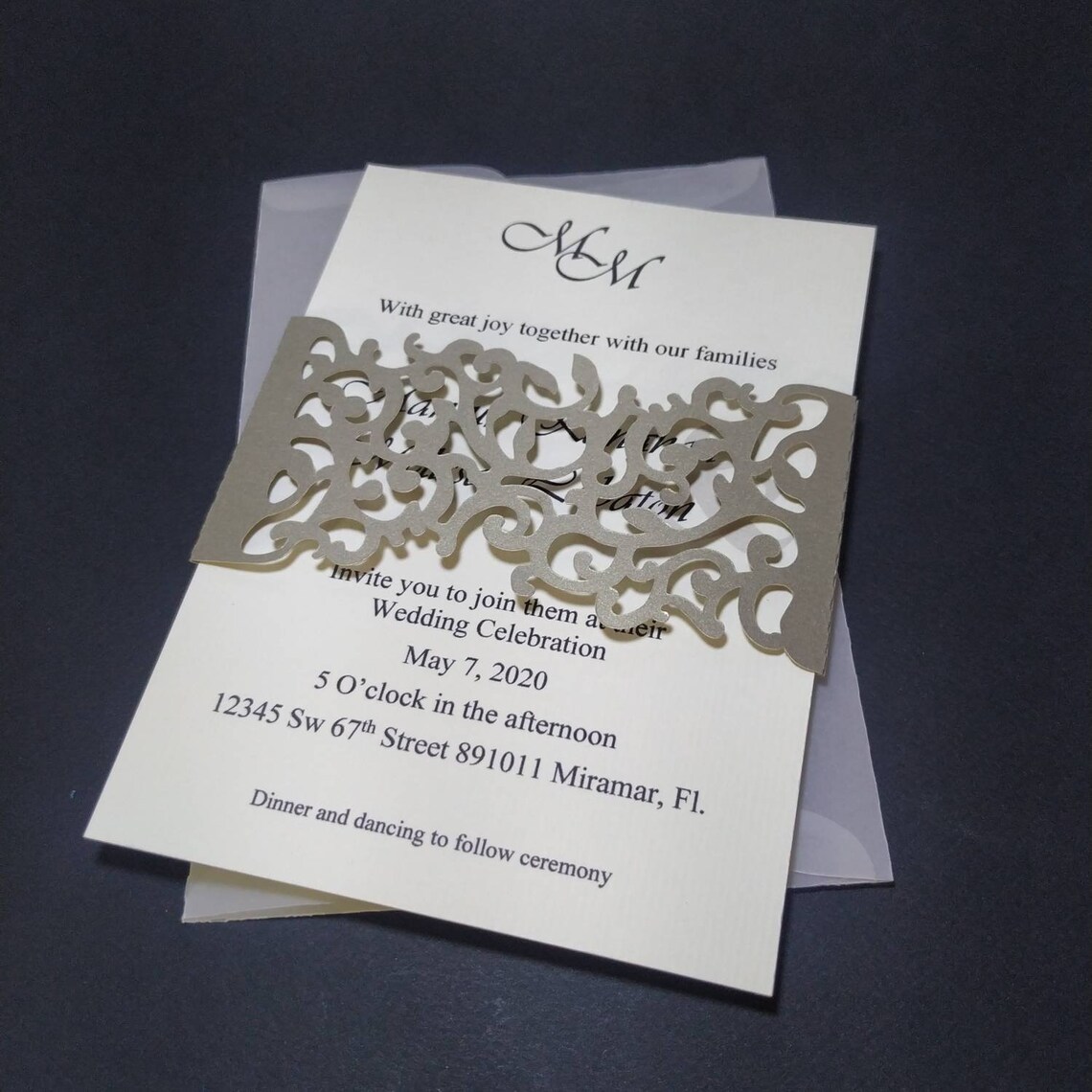 Laser Cut Wedding Invitation Template Set SVG Swirly Belly Band and ...