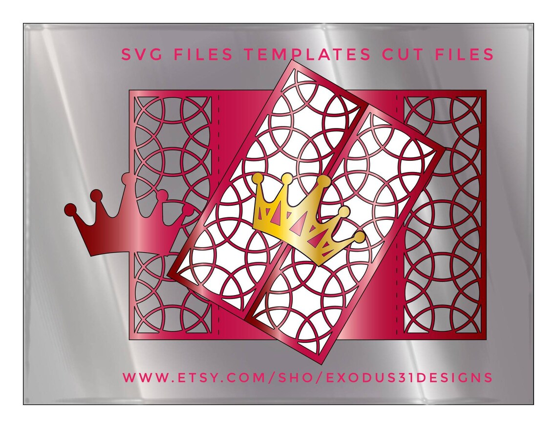 2 SVG Laser Cut Files Cricut Crown Invitation Template Gate Fold ...