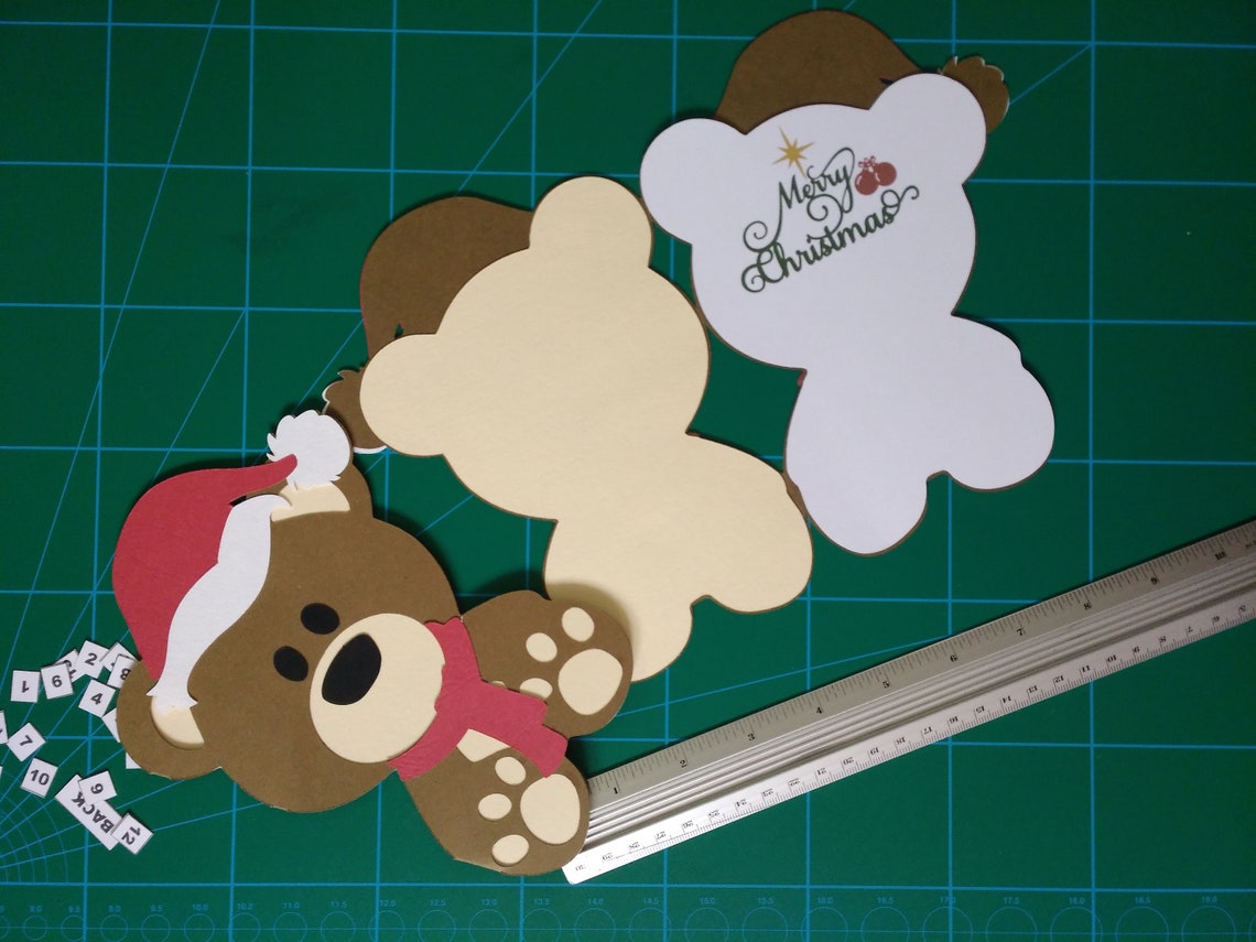 Christmas Card Teddy Bear SVG Template . Merry Christmas Gift | Etsy