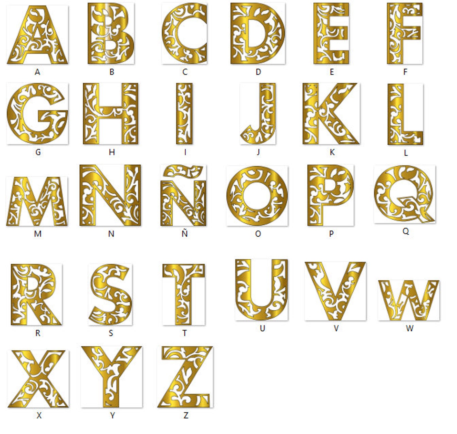 SVG Templates of ABC Letters With Damask Design for Printing or Cutting ...