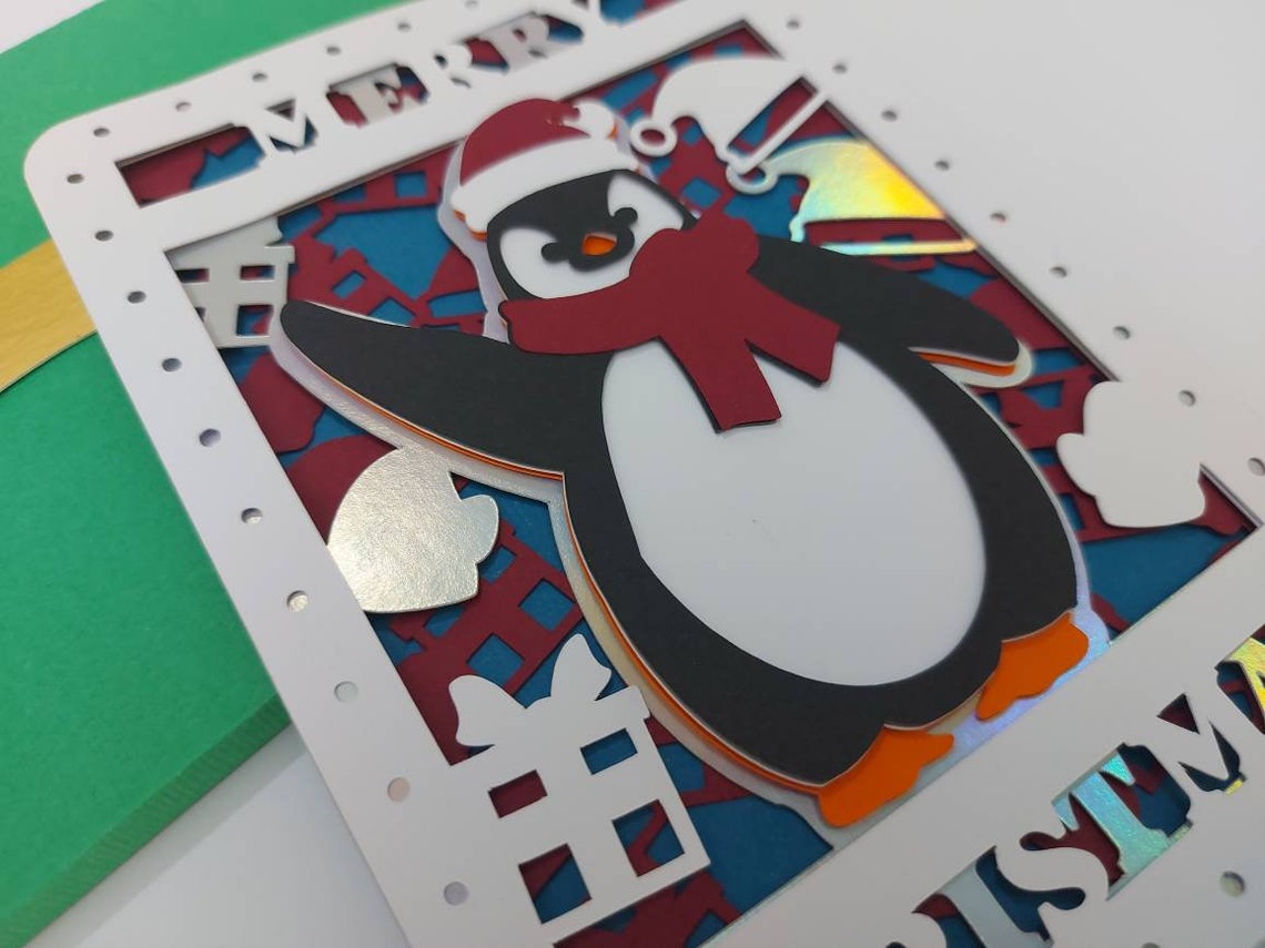 Layered SVG Christmas Penguin Card Cut Files Cricut Merry Christmas ...