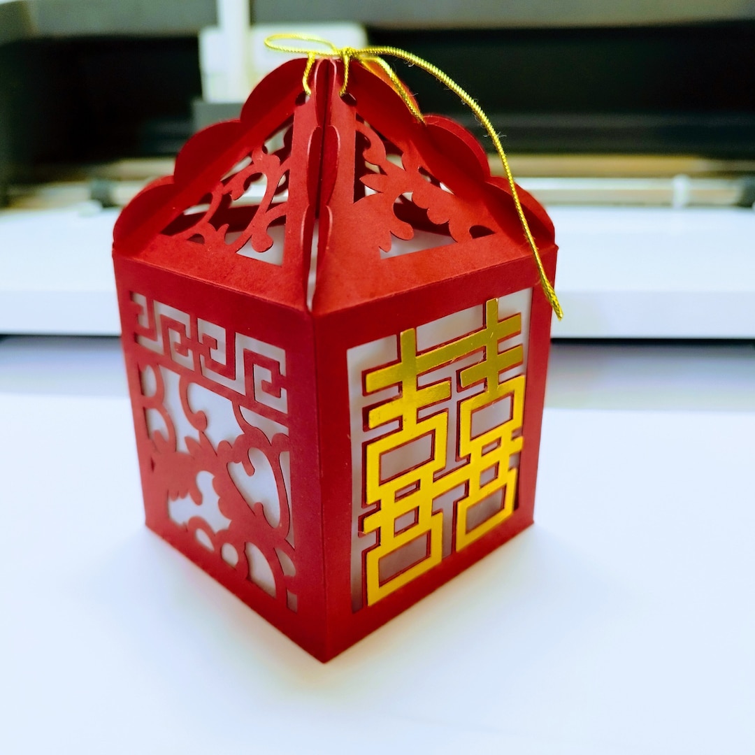 SVG Template Favor Box Double Happiness Chinese Wedding Double Happy ...