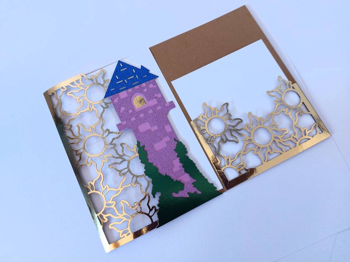 SVG Princess Castle Card Cricut File Template Tri Fold Pocket | Etsy