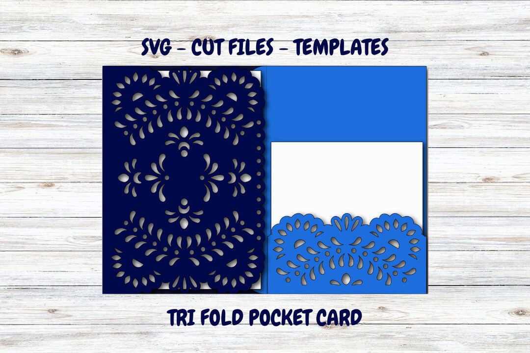 5x7 Inches SVG Laser Cut Wedding Invitation Tri Fold Pocket Card ...