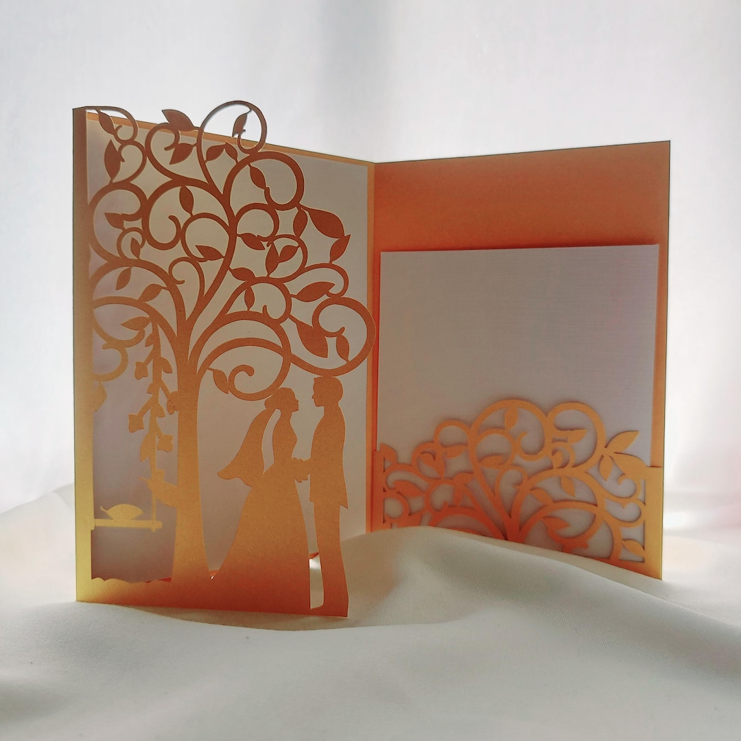 5x7 Inches Tri Fold Pocket Card SVG Cricut Laser Cut Tree Wedding ...