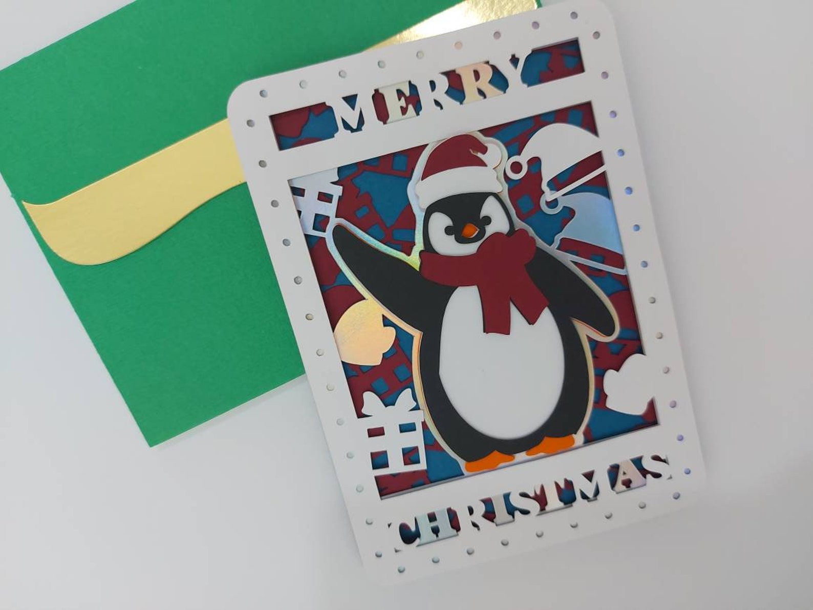 Layered SVG Christmas Penguin Card Cut Files Cricut Merry Christmas ...