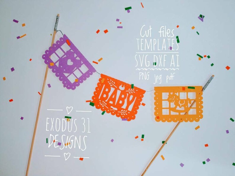 3 SVG Cut Files TEMPLATES Papel Picado Mini Banners Cake | Etsy