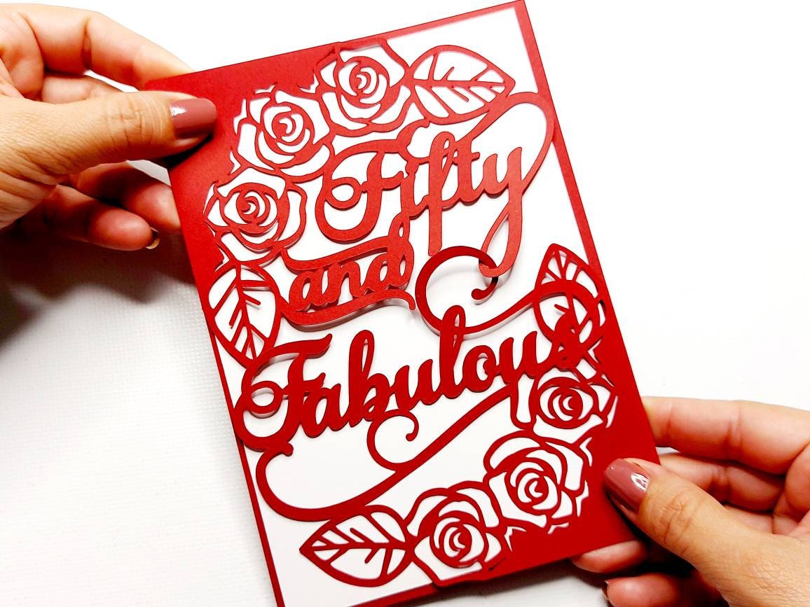 5x7 Card SVG Cut File Cricut Fifty & Fabulous Gate Fold Invitation 50th ...