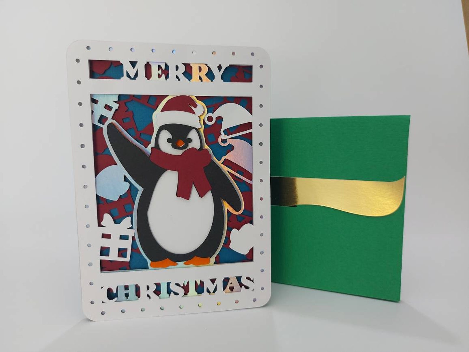 Layered SVG Christmas Penguin Card Cut Files Cricut Merry Christmas ...