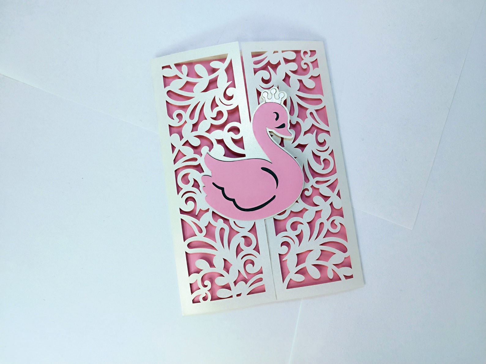 Swan Gate Fold Card SVG Invitations Templates Baby Shower Baby Swan Cut ...