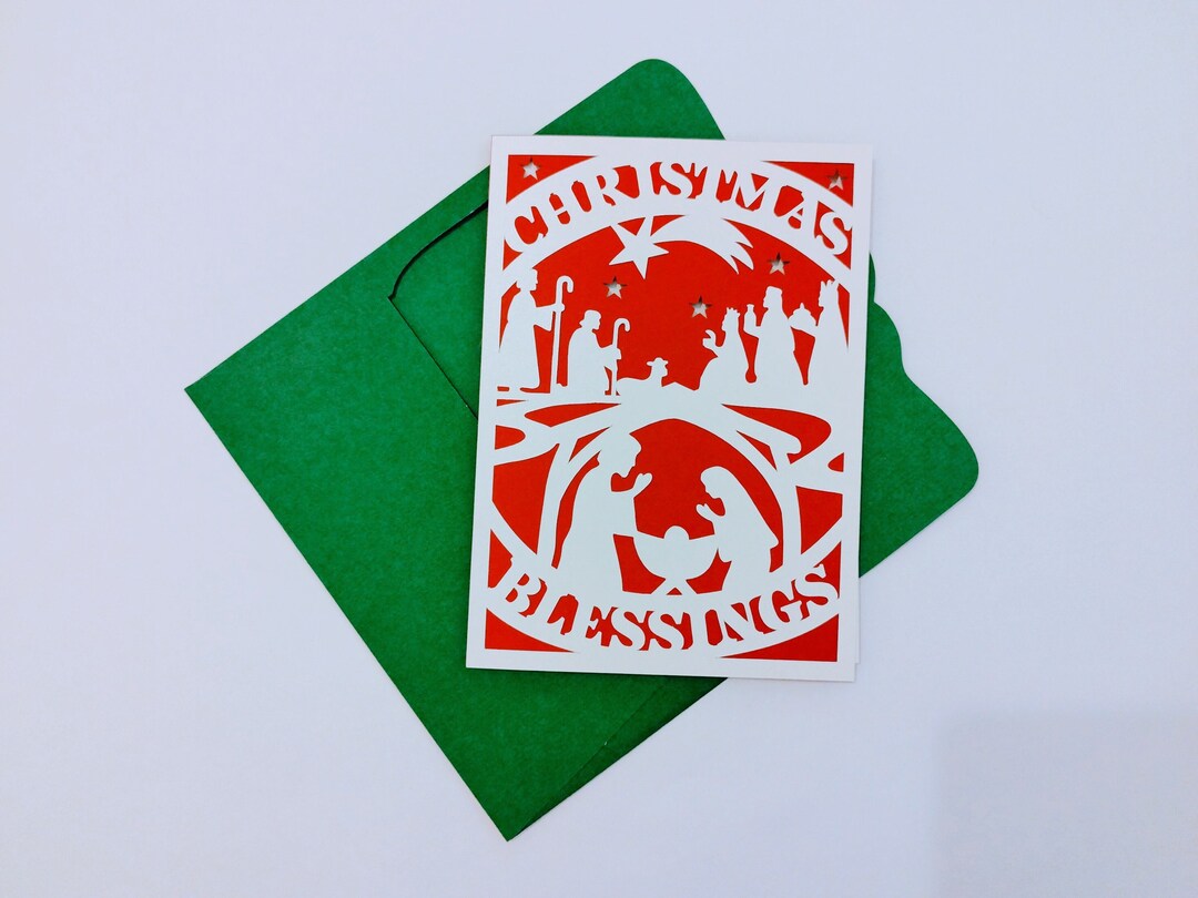 SVG Christmas Blessings Cricut File Nativity Folder Card Templates ...
