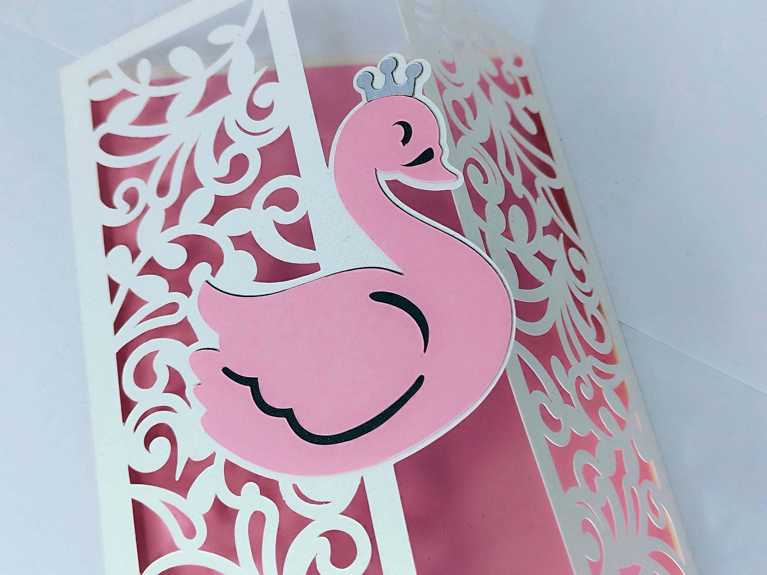 Swan Gate Fold Card SVG Invitations Templates Baby Shower Baby Swan Cut ...
