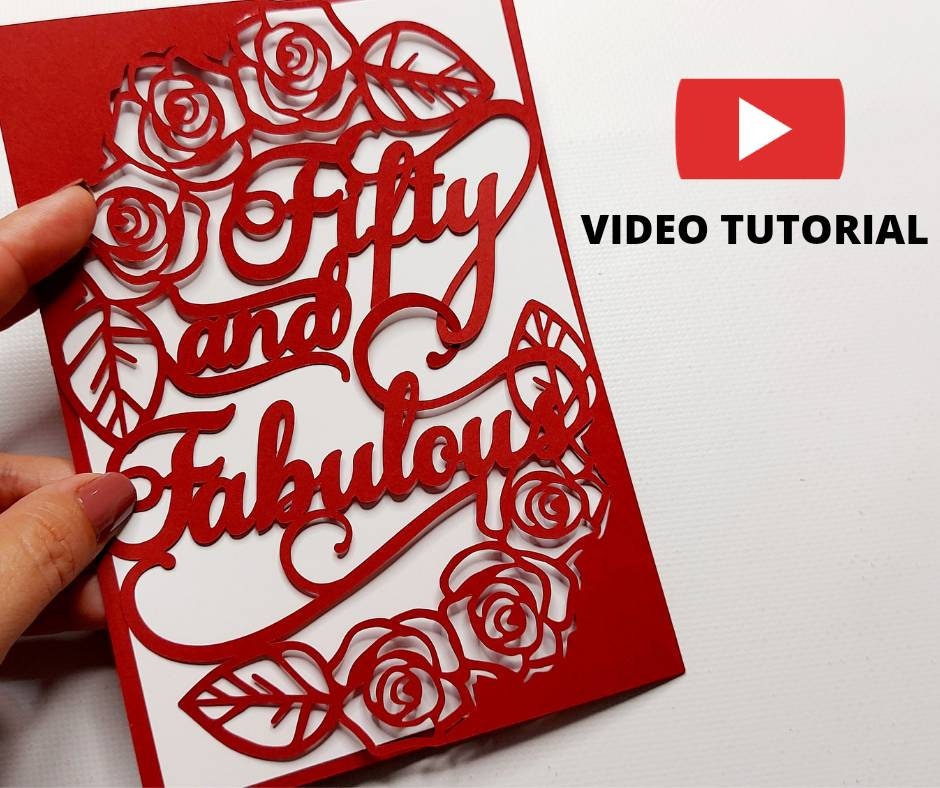 5x7 Card SVG Cut File Cricut Fifty & Fabulous Gate Fold Invitation 50th ...
