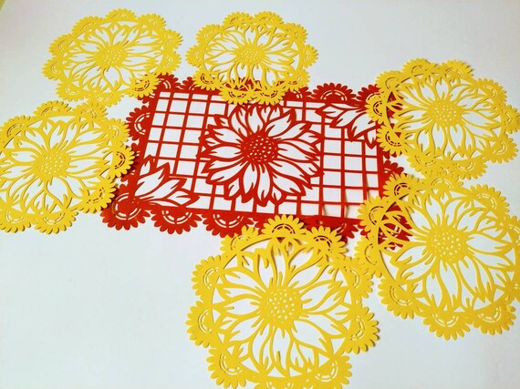 SVG Table Runner Papel Picado Template Sunflower Thanksgiving | Etsy