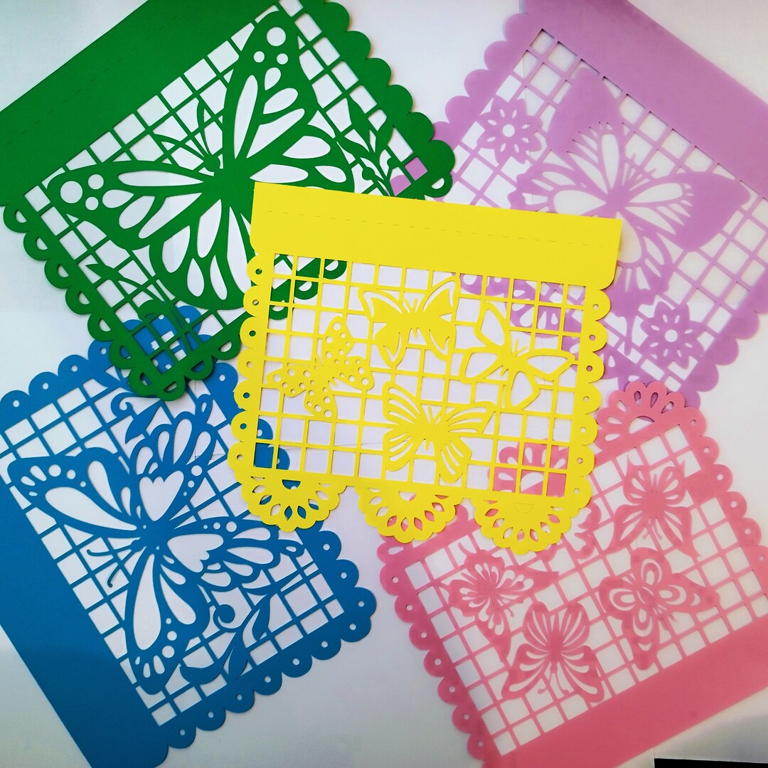 5 SVG Papel Picado Cricut Cut File Templates BANNERS Butterflies Theme ...