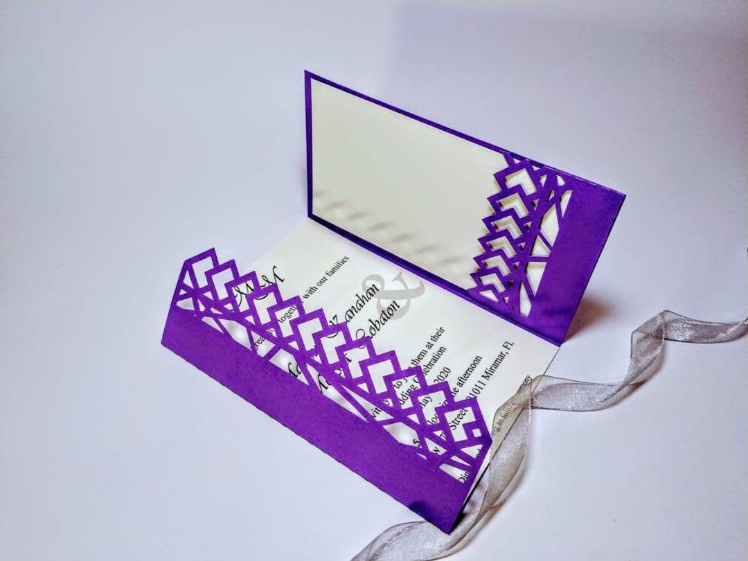 SVG Wedding Invitation Cricut Laser Cut DXF Template Tri Fold Card 5x7 ...