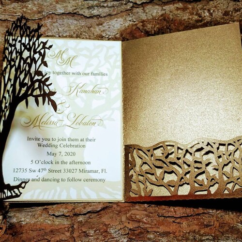 SVG Laser Cut Wedding Invitation Tree Gate Fold Card Cricut - Etsy