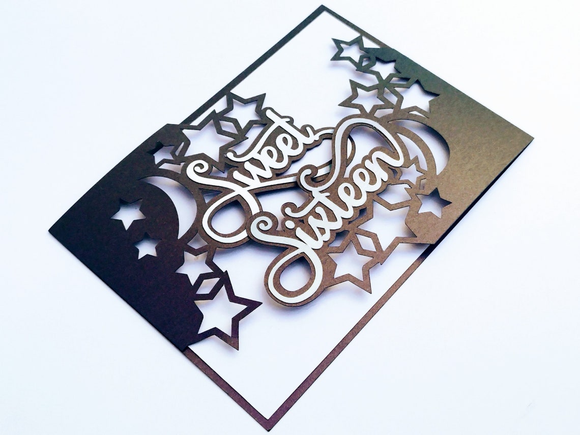 5x7 Laser Cut Invitation SVG Templates Sweet Sixteen Moon Stars Gate ...