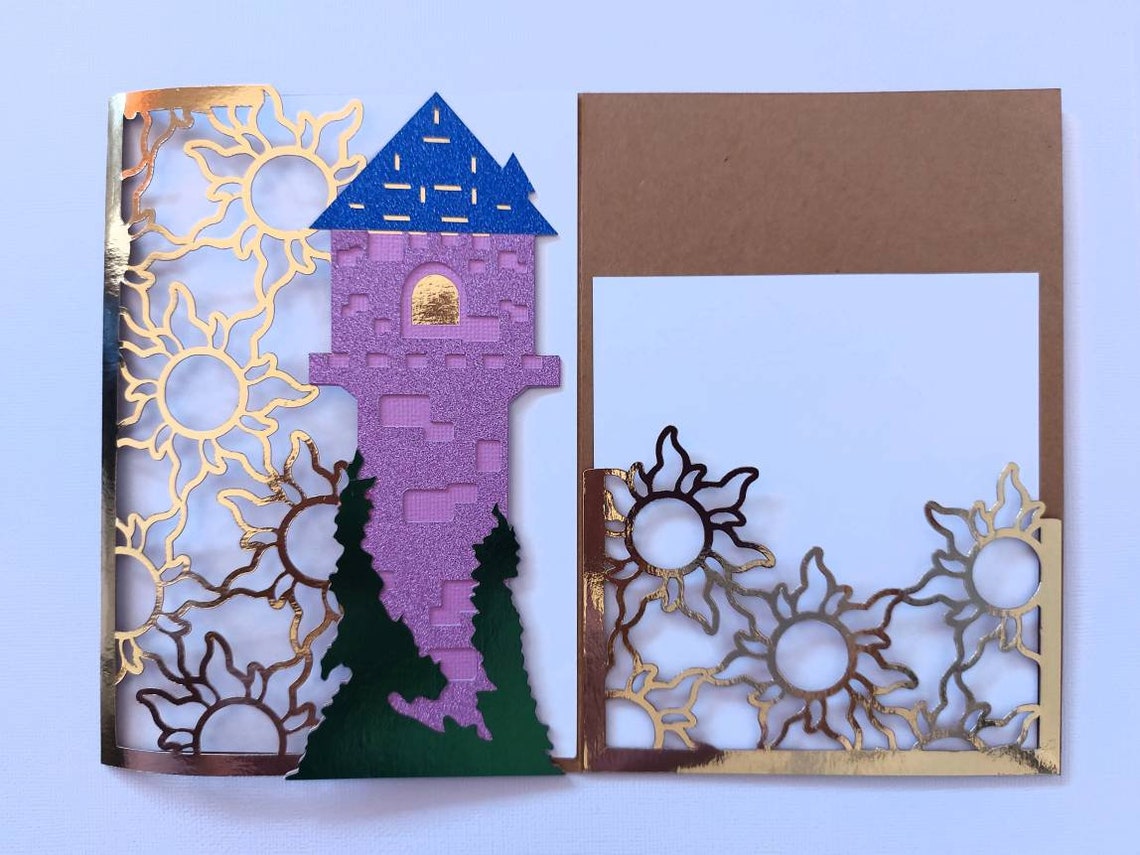 SVG Princess Castle Card Cricut File Template Tri Fold Pocket | Etsy