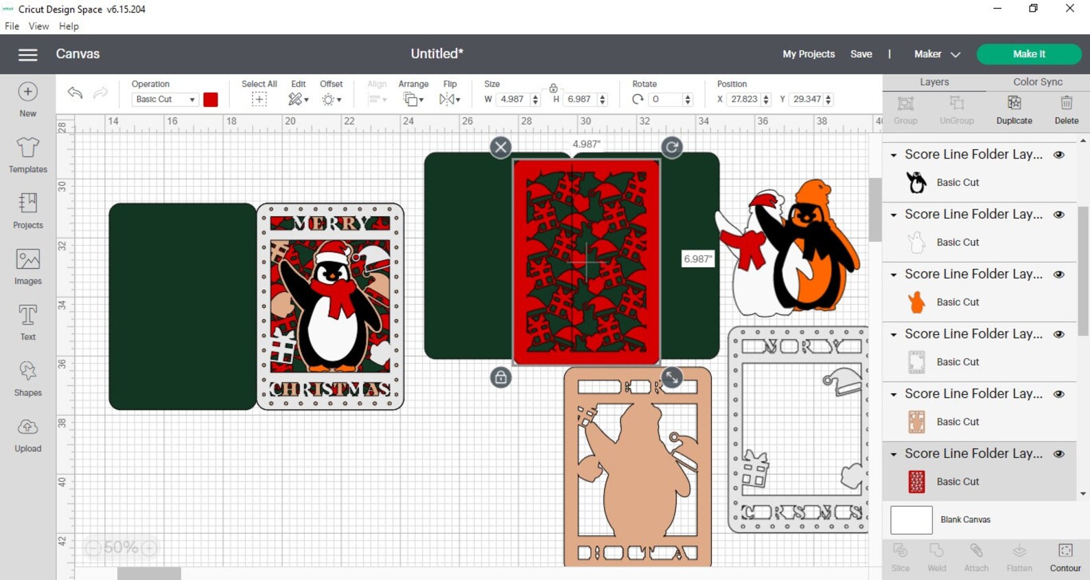 Layered SVG Christmas Penguin Card Cut Files Cricut Merry Christmas ...