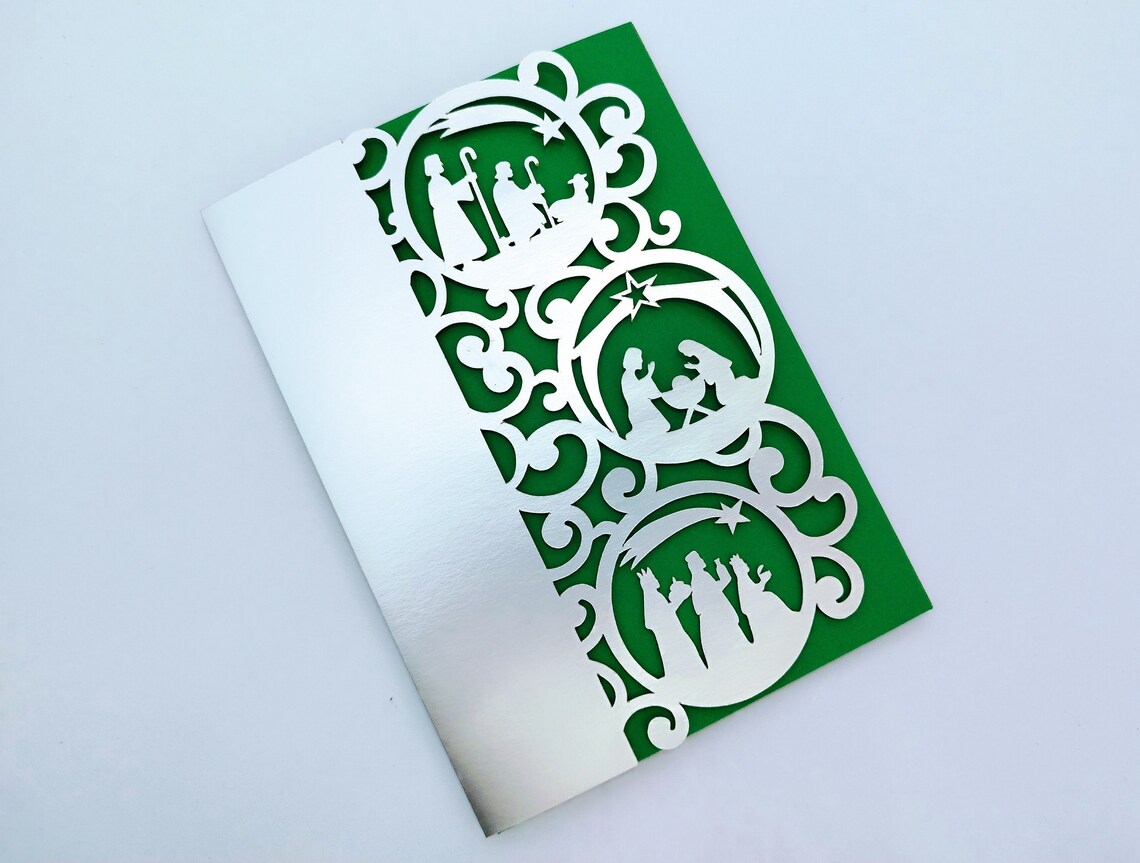 SVG Tri Fold Pocket Card Template 5x7 Inch Christmas Nativity - Etsy