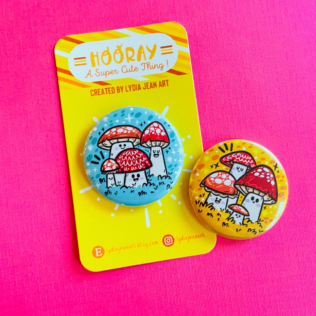 Toadstools Button or Magnet | Mushroom Magnet | Mushroom Art ...