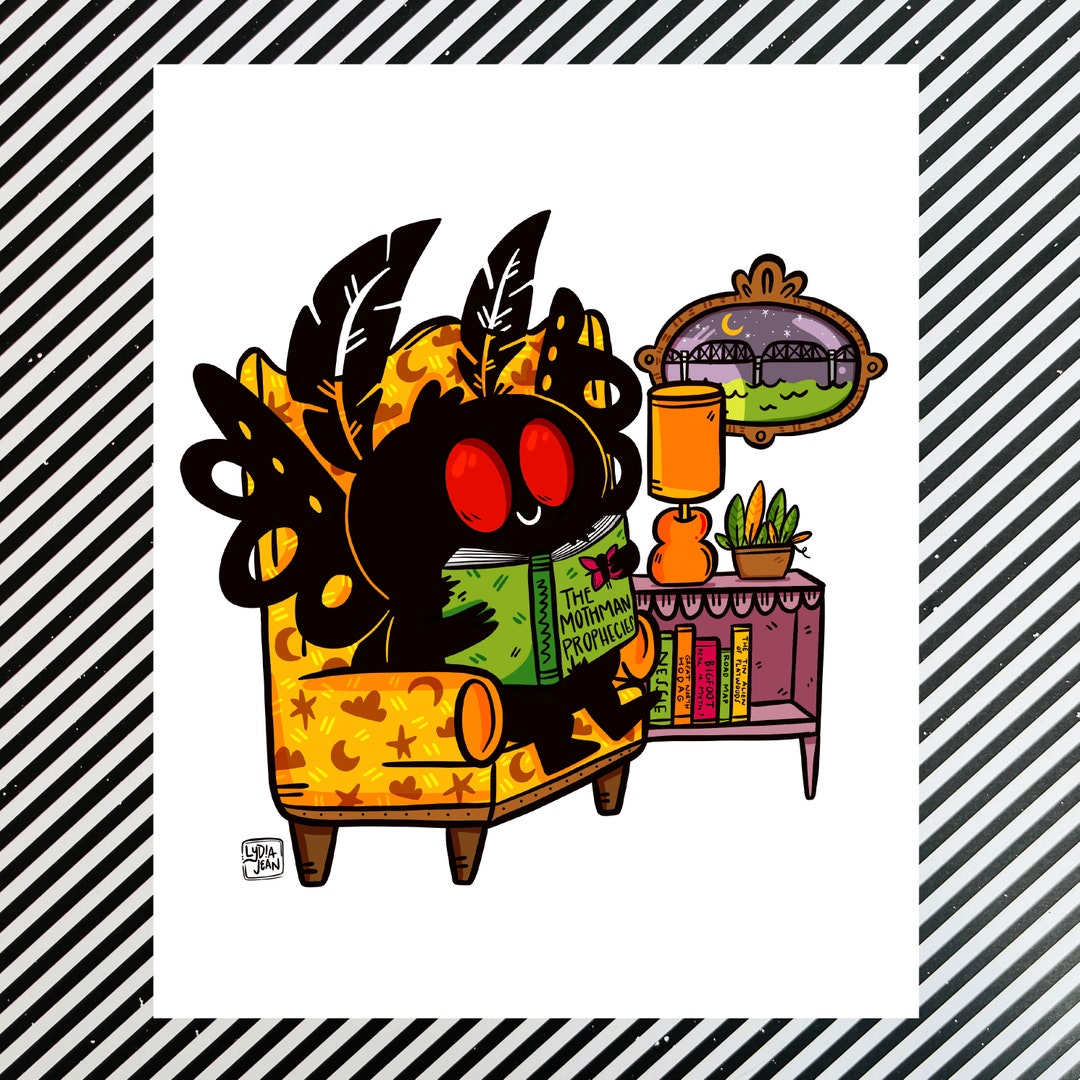 Mothman Library Art Print | Mothman and Bridge Wall Art for Cryptid ...