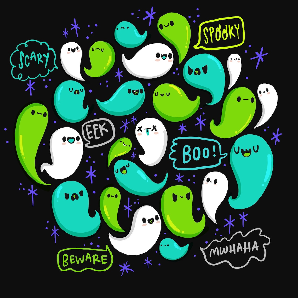 Spooky Ghost Gang Art Print | Cute Halloween Illustration - Etsy