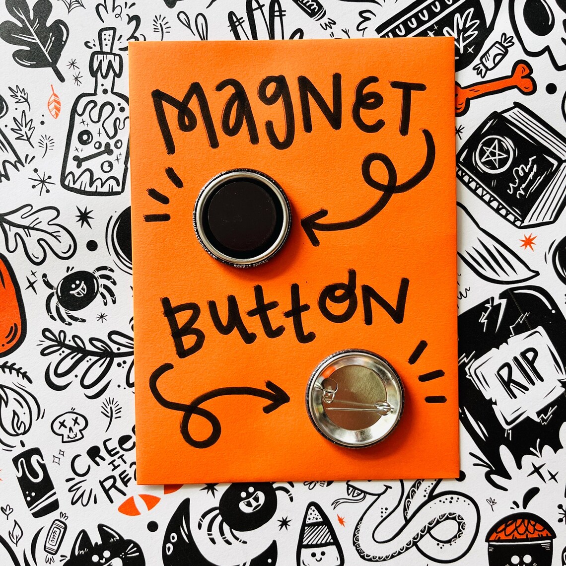 Halloween Icon Magnet or Pin Set: Spooky Art Buttons - Etsy
